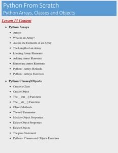 Python From Scratch Lesson 13 PDF (Python Arrays, Classes and Objects) - Connect 4 Techs