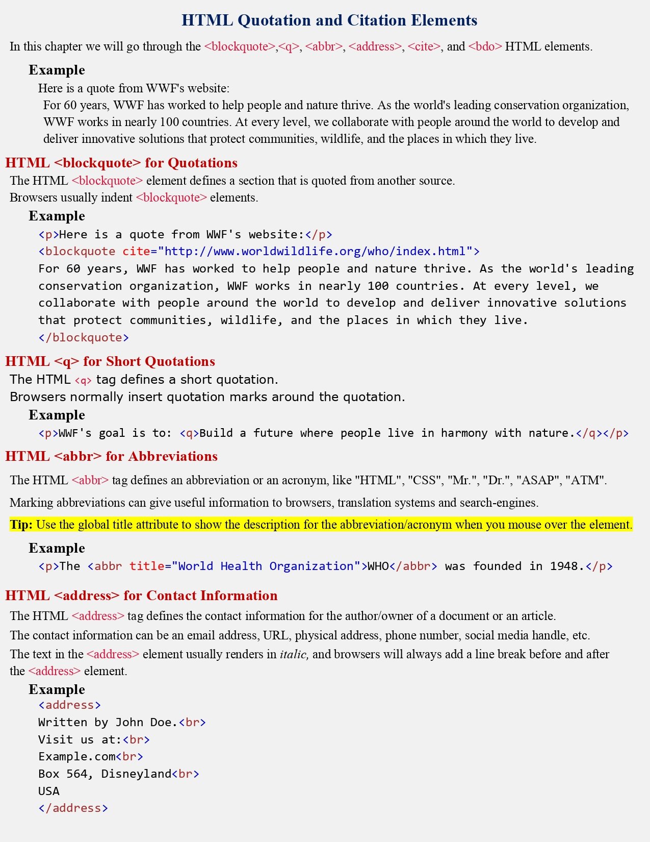 HTML From Scratch Lesson 5 PDF (HTML Quotation, and Comments) - Connect ...