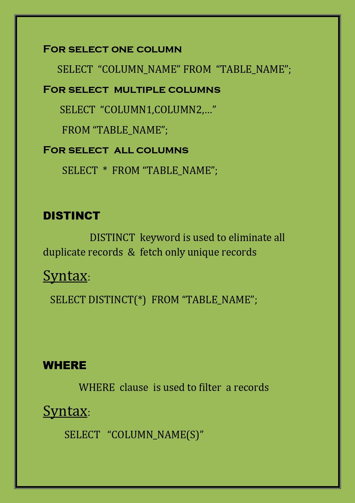 SQL Command Reference Pdf - Connect 4 Techs