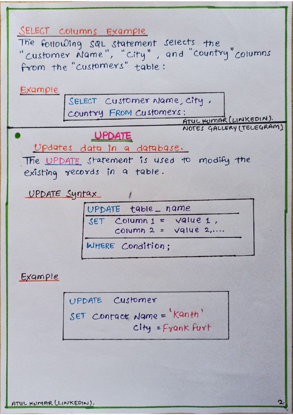 Basics of SQL Handwritten pdf - Connect 4 Techs Basics of SQL Handwritten pdf - Connect 4 Techs