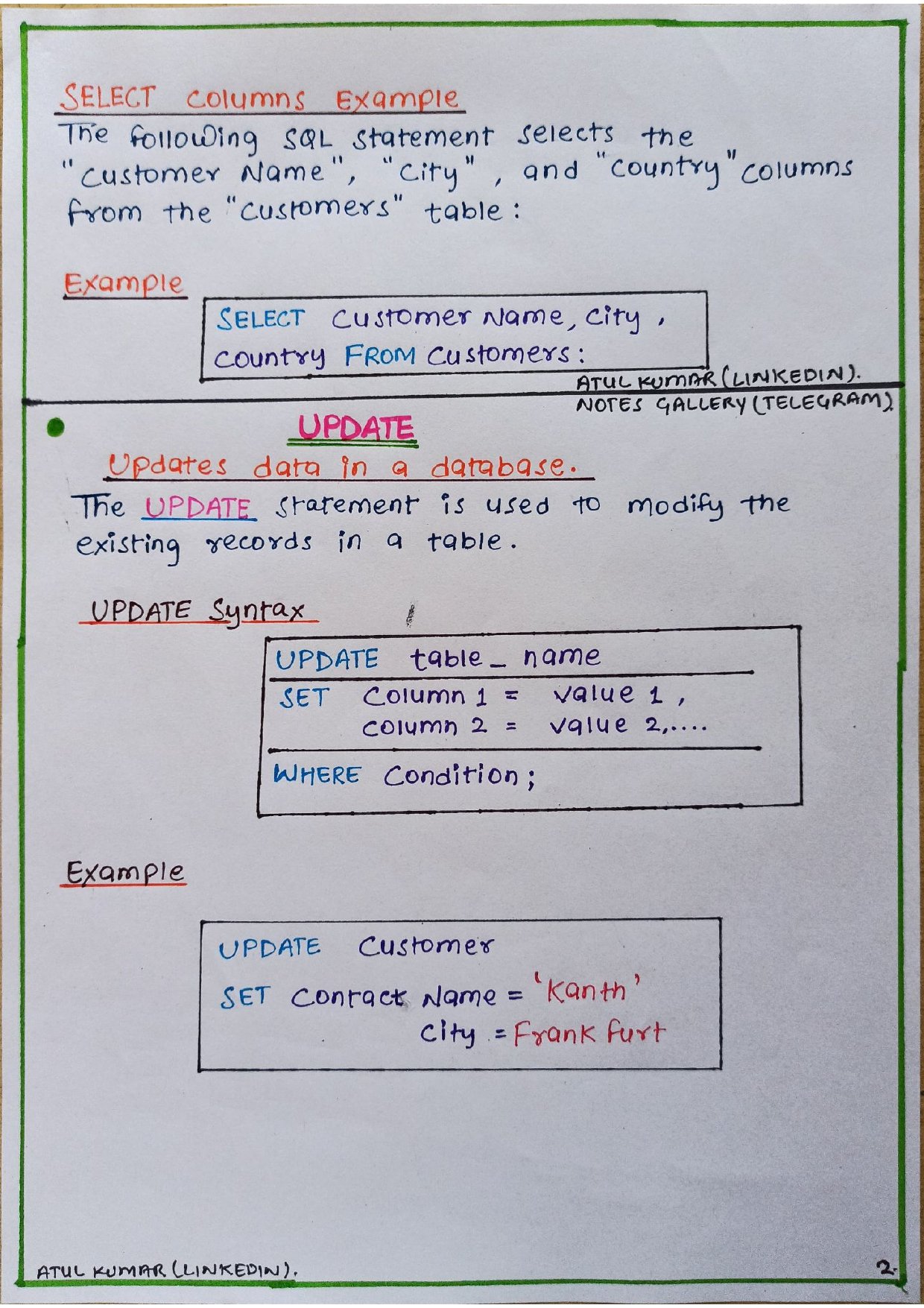 Basics Of Sql Handwritten Pdf Connect 4 Techs