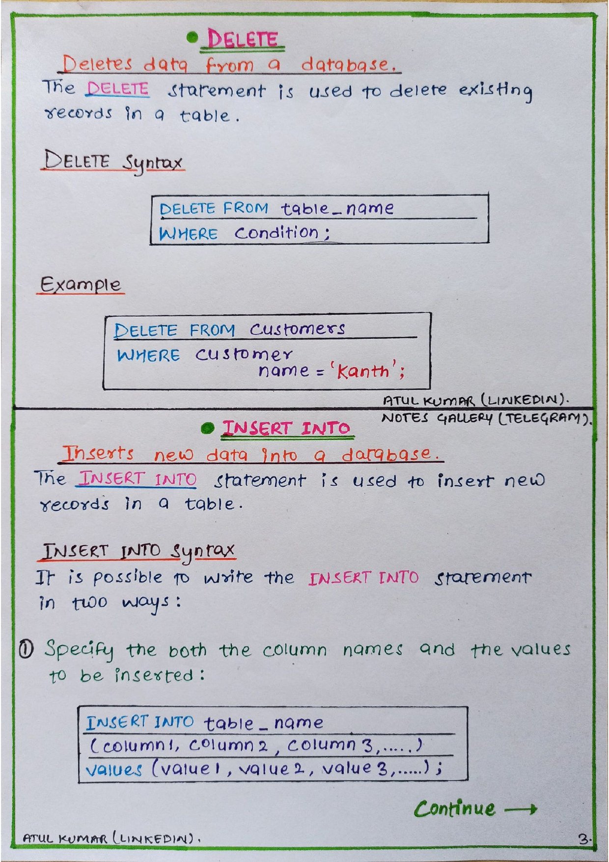 Basics of SQL Handwritten pdf - Connect 4 Techs Basics of SQL Handwritten pdf - Connect 4 Techs