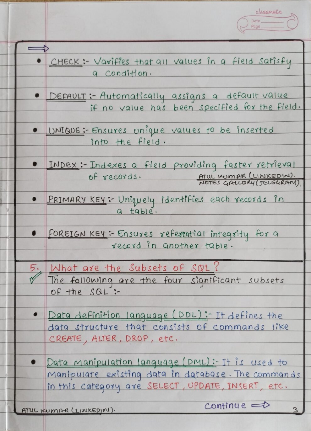 SQL DataBase HandWritten PART 2 - Connect 4 Techs