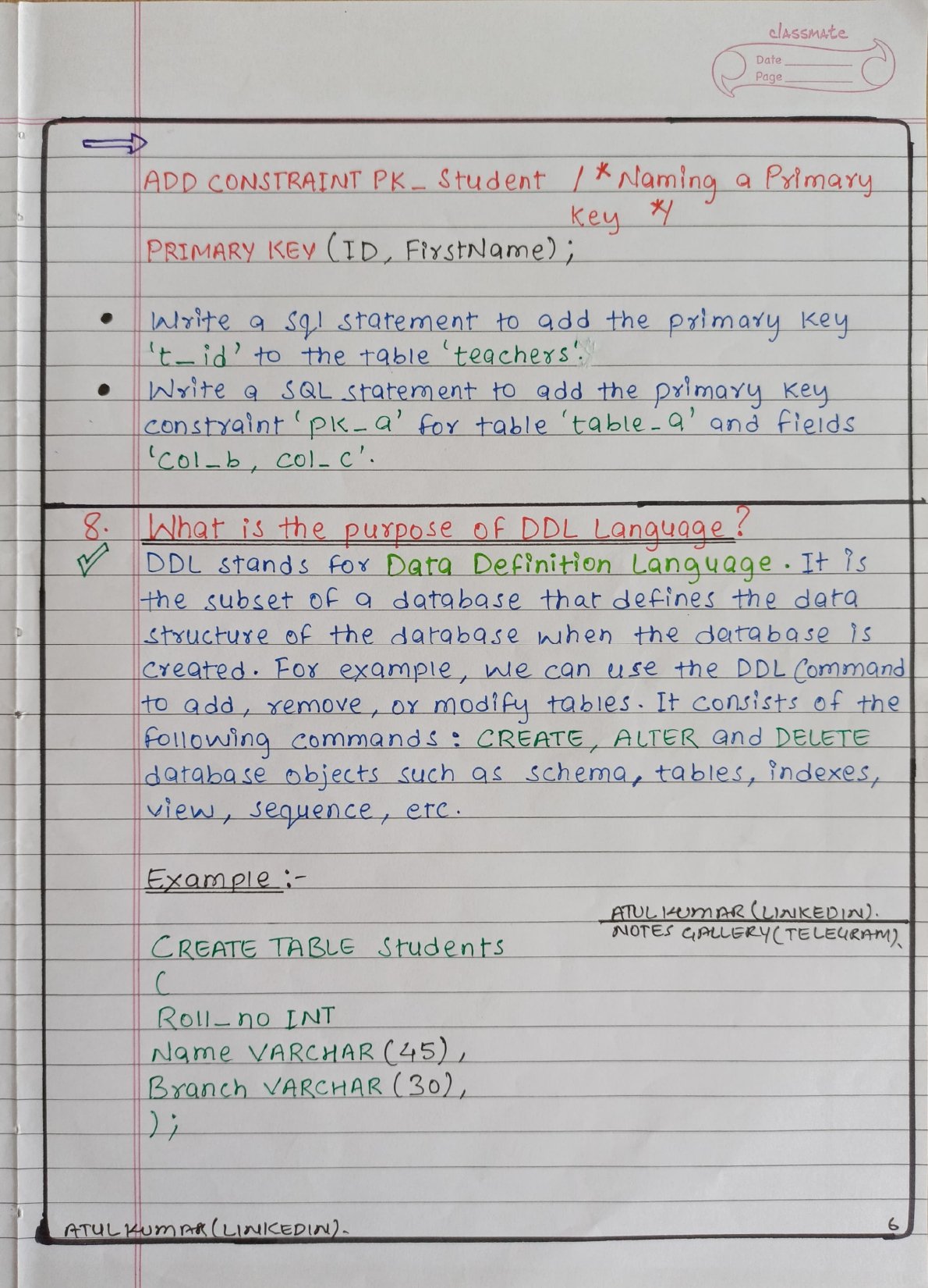 SQL DataBase HandWritten PART 2 - Connect 4 Techs