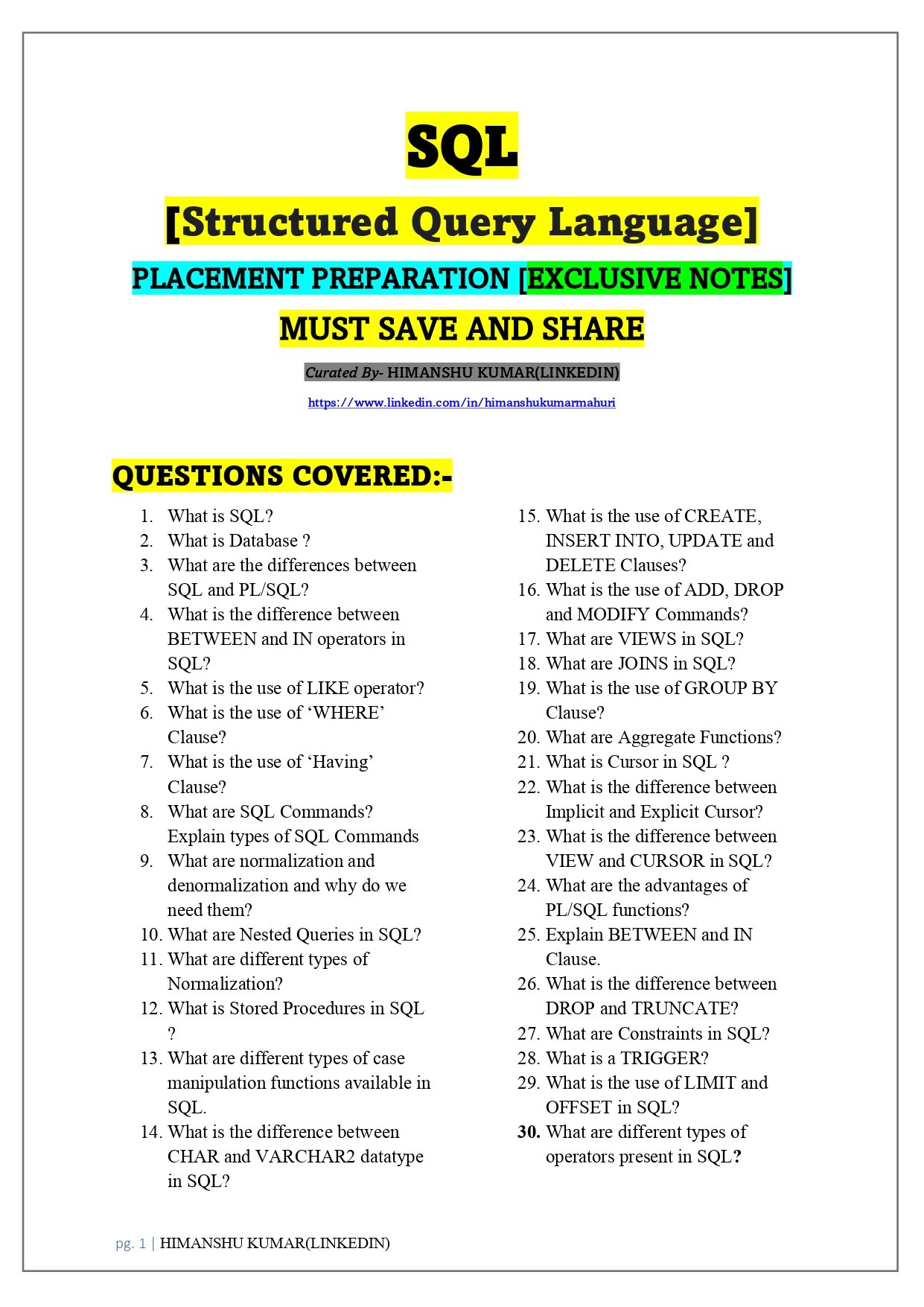 Sql Exclusive Notes Unlocking The Secrets Of Sql Mastery Connect 4 Techs