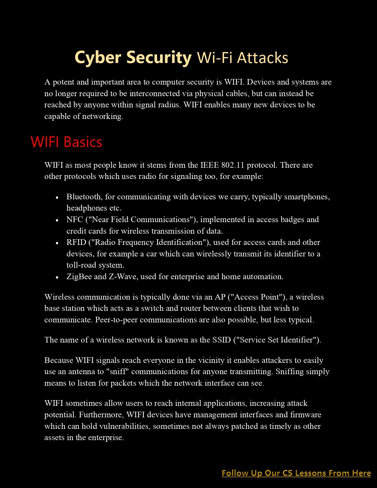 Cyber Security Wi Fi Attacks Cs Lesson 10 Pdf Connect 4 Techs