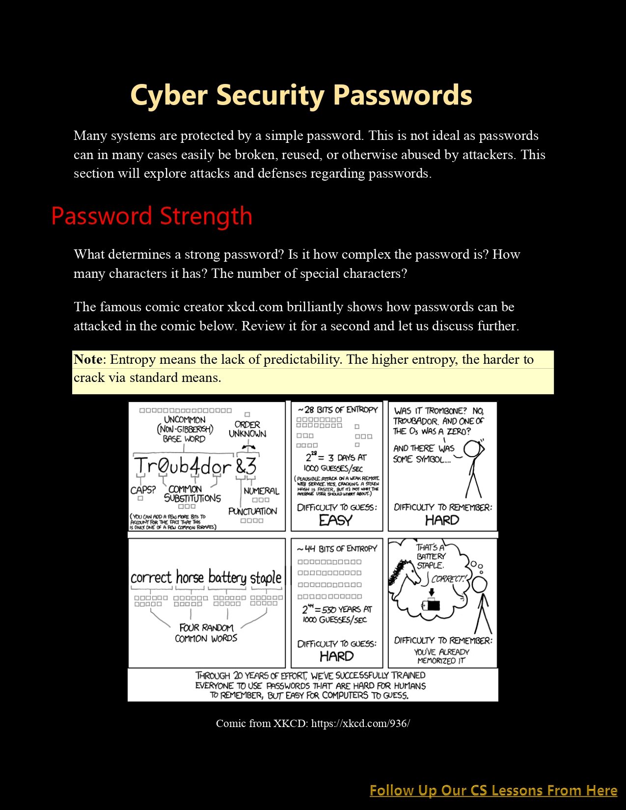 Cyber Security Passwords (CS Lesson 12) PDF - Connect 4 Techs