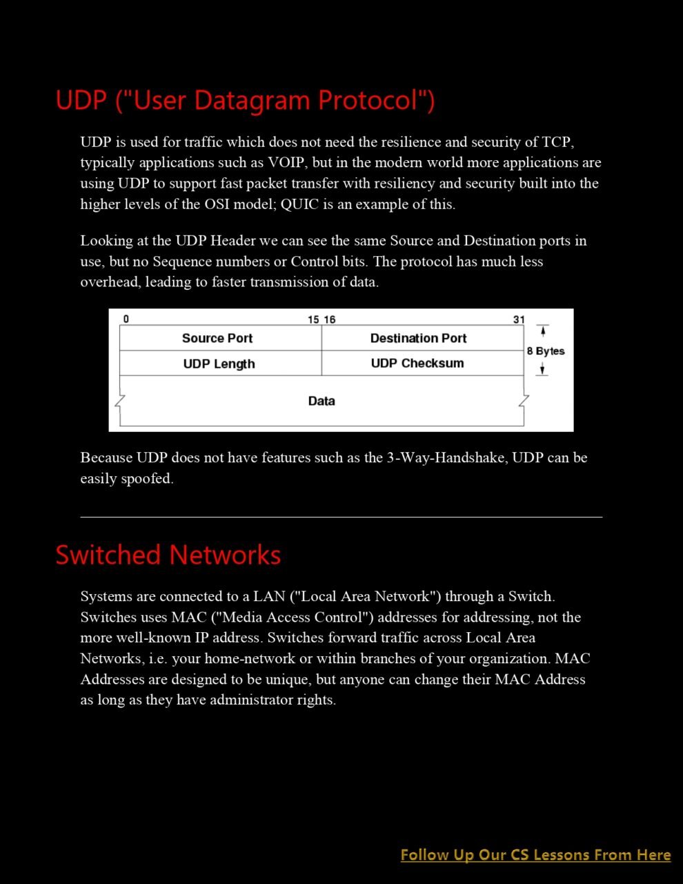Cyber Security Network Transport (CS Lesson 4) PDF - Connect 4 Techs