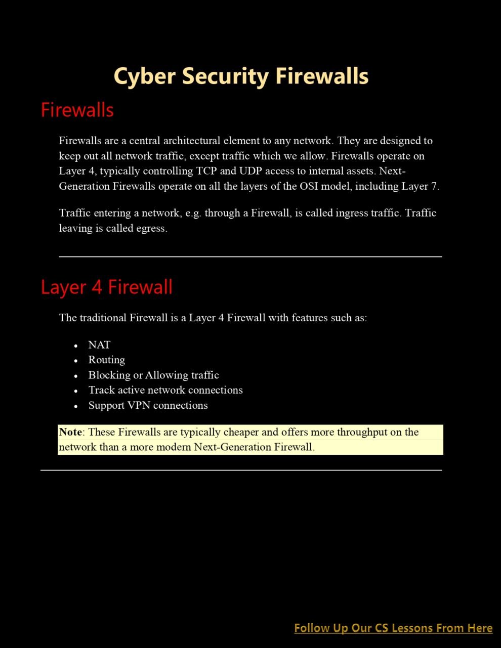 Cyber Security Firewalls (CS Lesson 5) PDF - Connect 4 Techs