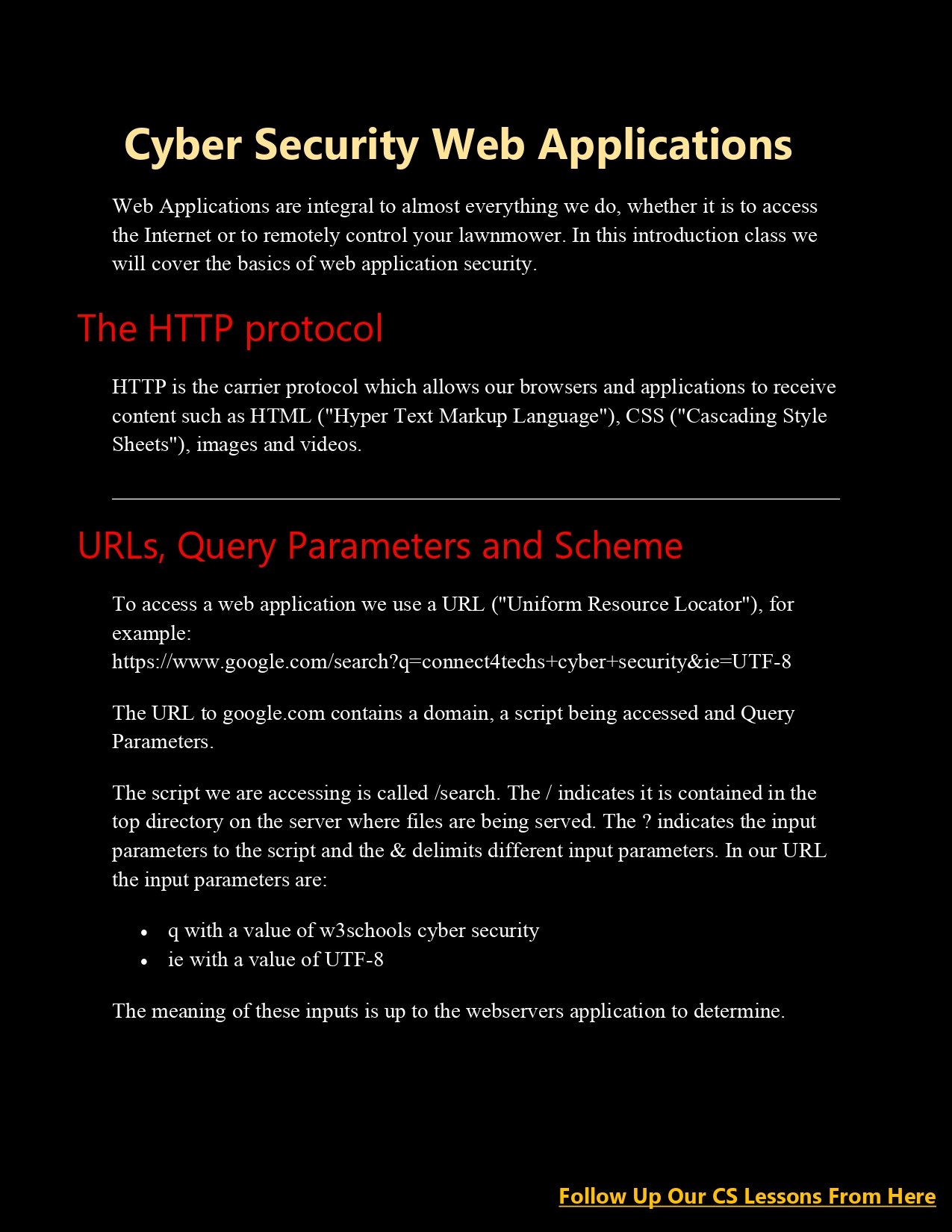 Cyber Security Web Applications (CS Lesson 6) PDF - Connect 4 Techs