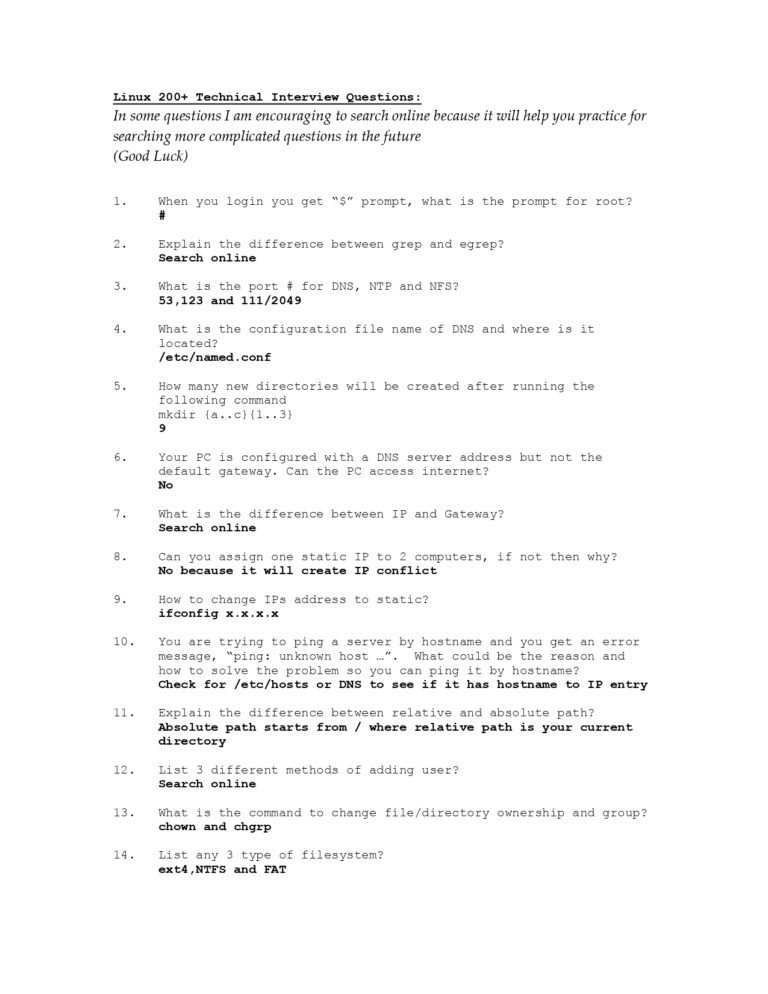 Linux 200+ Technical Interview Questions (PDF) - Connect 4 Techs