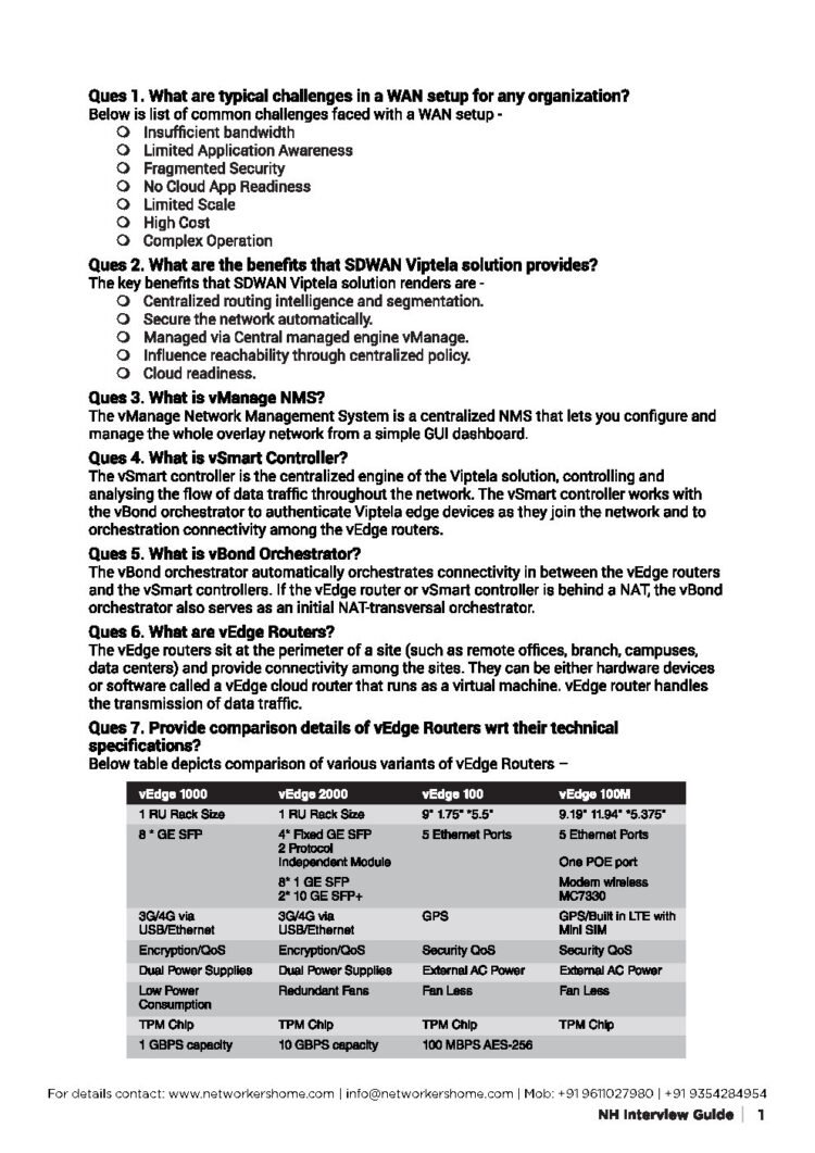 Cisco SDWAN Interview Questions PDF - Connect 4 Techs