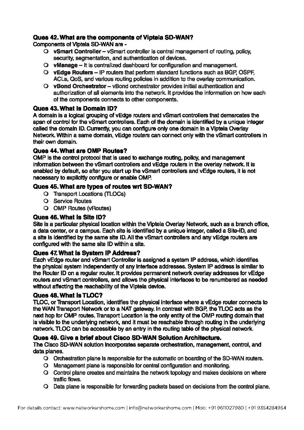 Cisco SDWAN Interview Questions PDF - Connect 4 Techs