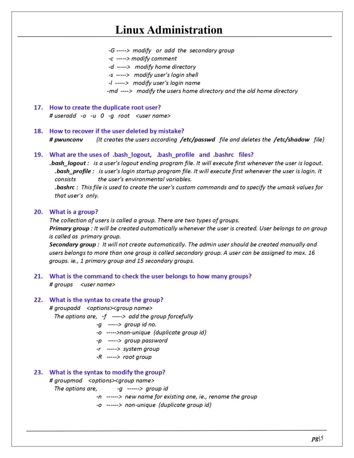 Quick Reference For Linux Administration PDF - Connect 4 Techs