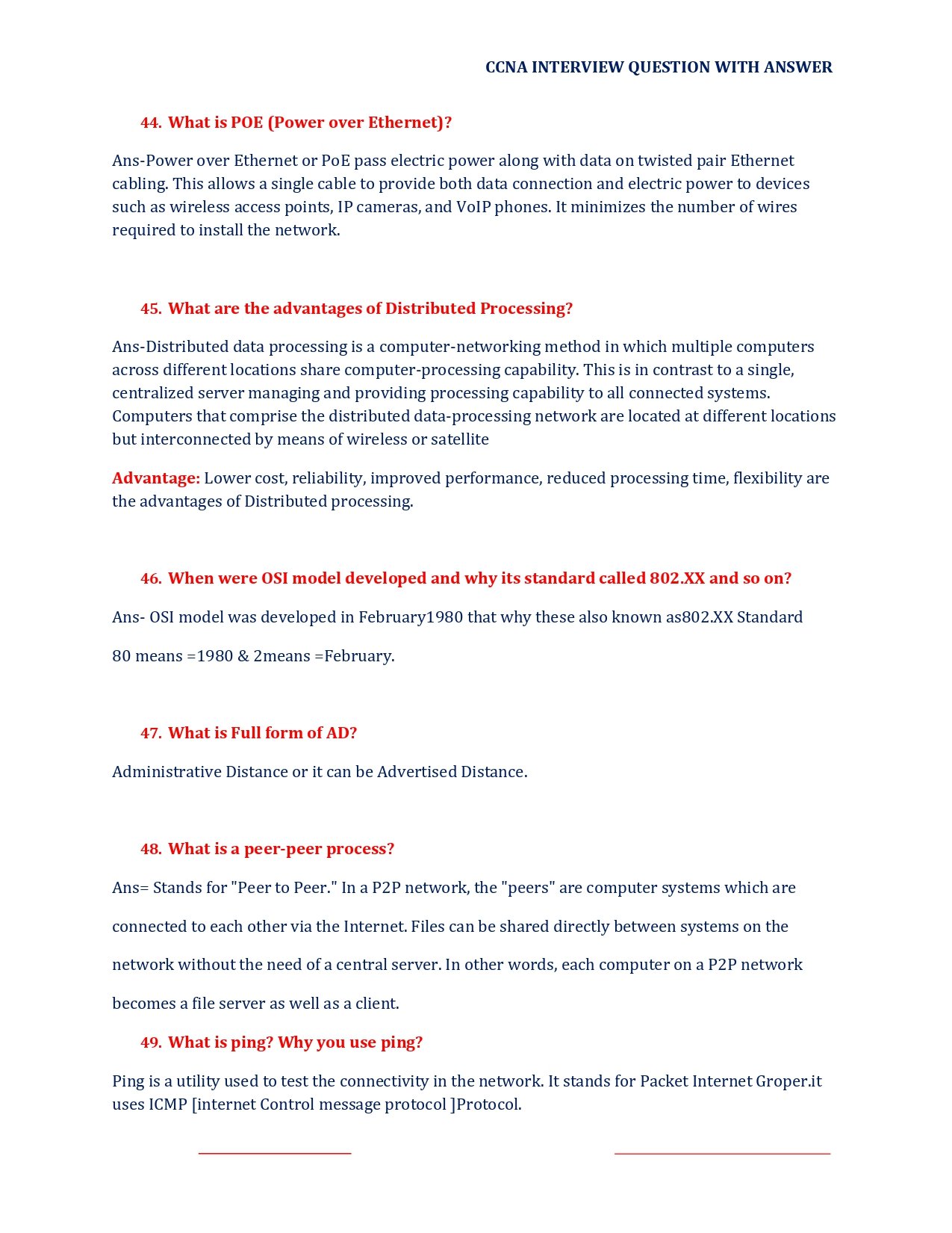 200+ CCNA Interview Questions PDF - Connect 4 Techs